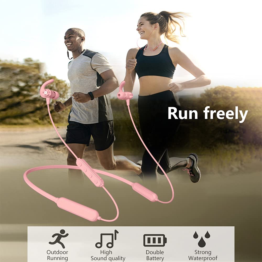 SLuB True Wireless Bluetooth Waterproof Sport HD Stereo Neckband Headphones with Mic 36H Play time Sweatproof for Cell Phone Double Battery Earbuds for iPhone/Android (Black)