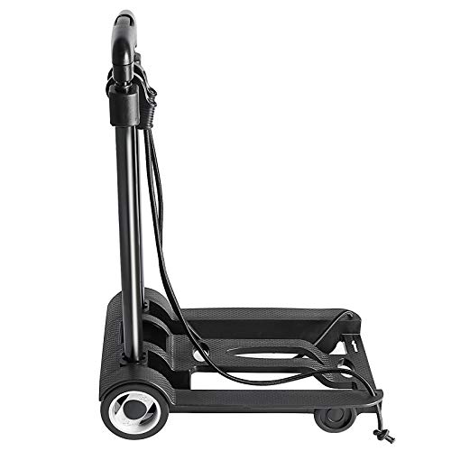 ZOENHOU 25KG 55Lbs Black Folding Hand Truck, Solid Construction Utility Cart, 2 Wheels Luggage Cart with 1 Roll Bungee Cord and 1 Pack Storage Pouch Compact, for Backpack, Travel, Office