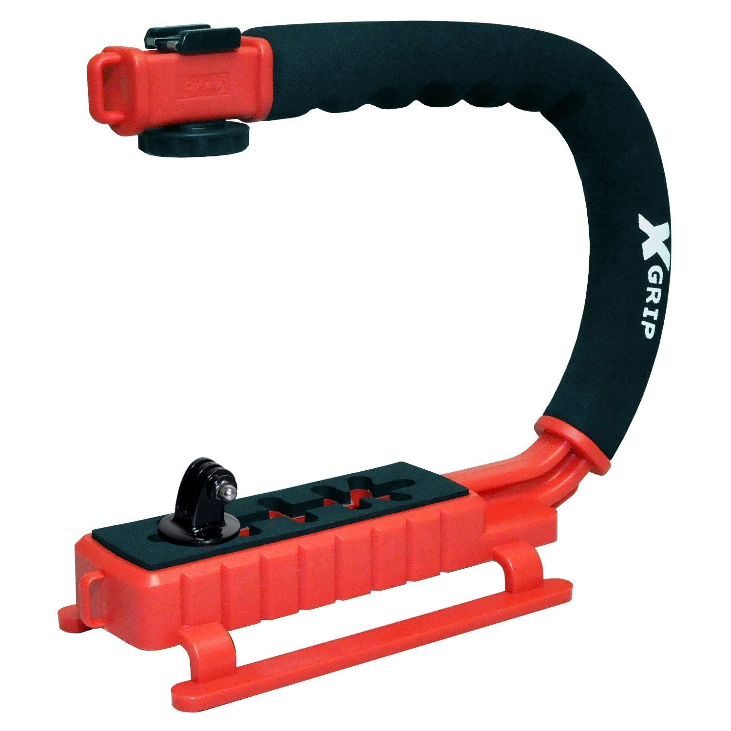 Opteka X-Grip Professional Action Stabilizing Handle Specifically Made for GoPro HD Hero6, Hero5, Hero4, Hero3, Hero and Session with Accessory Shoe for Flash, Mic, or Video Light (Red)