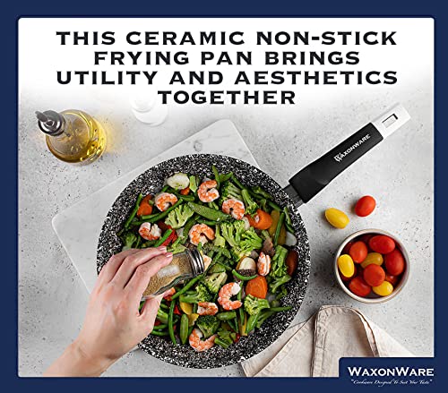 WaxonWare 11 Inch Ceramic Nonstick Frying Pan/Nonstick Skillet, Large Anti-Warp Non-Toxic PTFE PFOA Free Granite Nonstick Pan, Induction Cooking Compatible, Non-Stick Egg Frying Pan- STONETEC Series