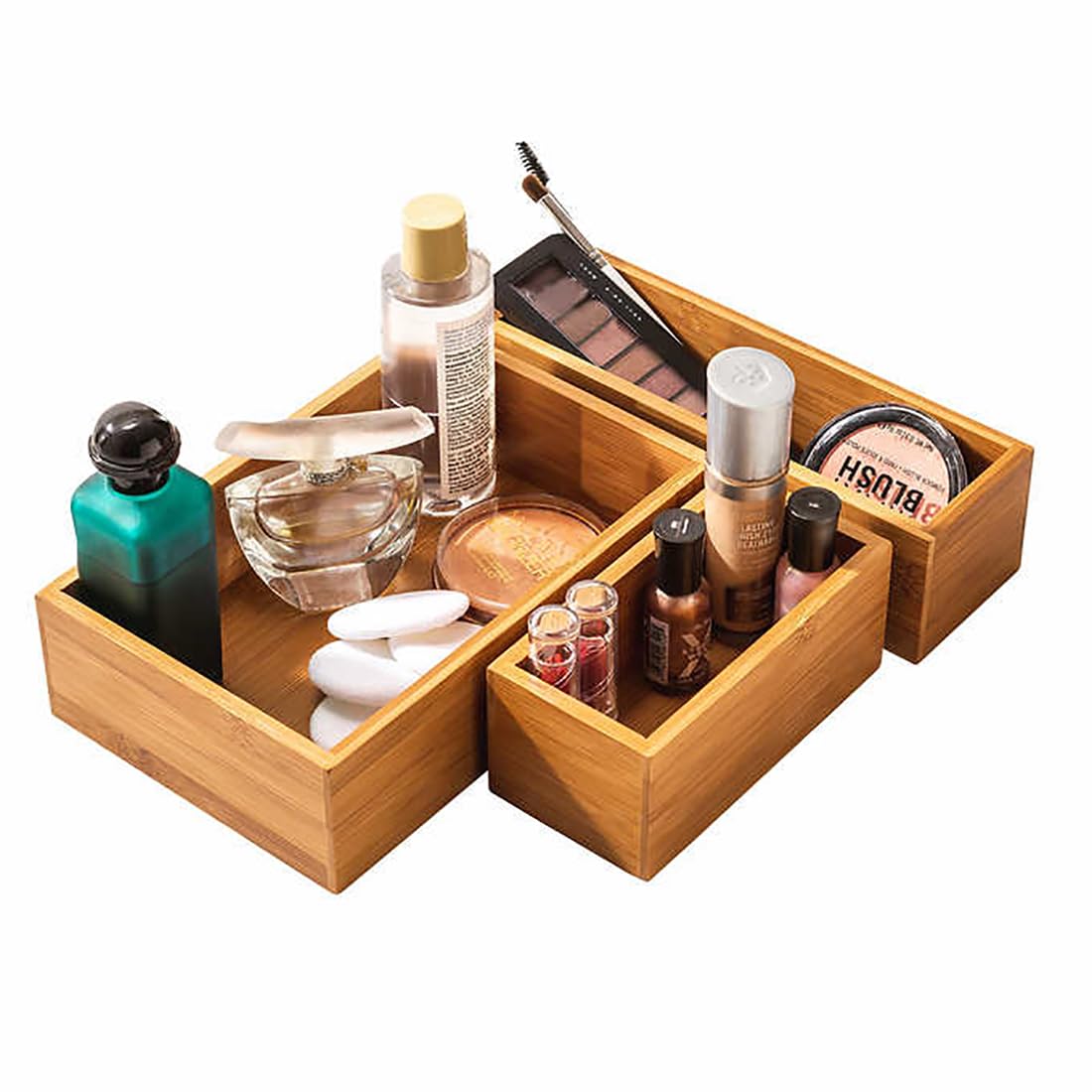 SANABI Classics 10-piece Bamboo Storage Box Organizer Set, Versatile Dividers Cutlery Holders Bins Containers, for Kitchen Silverware, Pantry, Closet, Office Desk, Pens, Utensils, Makeup, K Cup