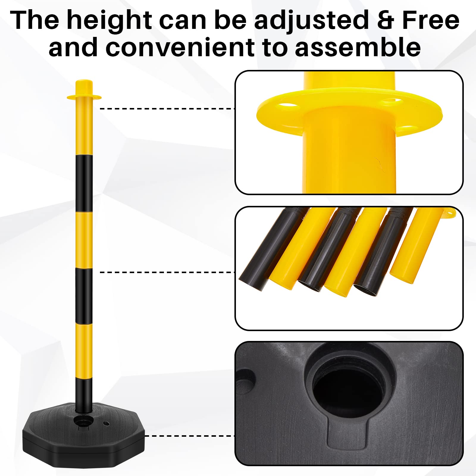 Traffic Delineator Post Cone, Plastic Stanchion Post Set Crowd Control Stands Barrier with 6.6 ft Link Chain and S Hooks for Parking Lot Construction Caution Roads, Yellow, Black (6 Sets)