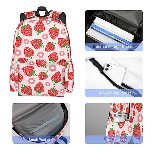 Sdeoh 17 Inch Strawberry Backpack For Women Men Lightweight Laptop Bag Travel Hiking Camping Daypack
