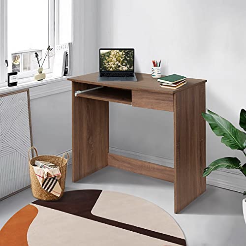 PATAWFFF Home Office Desks Full Wooden Computer Desk with 1 Drawer and 1 Keyboard Tray (Walnut) Home Furniture Office Desks/Work Surfaces