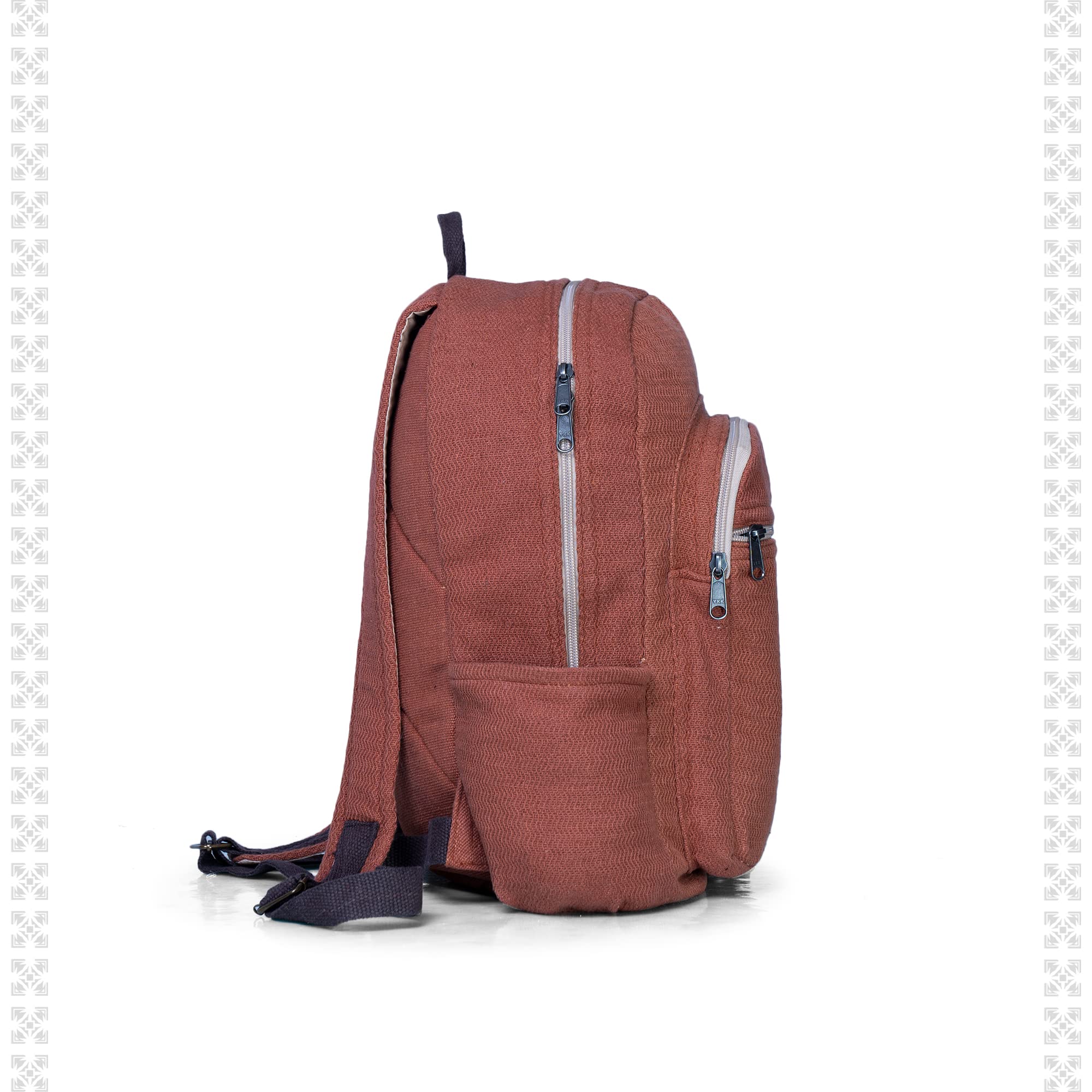 Ruana Lightweight Hemp Backpack 100% Natural Hemp Cotton Fabric Casual Daypack Multipurpose Handmade Bag For Travel, Hiking, Yoga, Picnic (Brown, 38 cm W x 45 cm L)