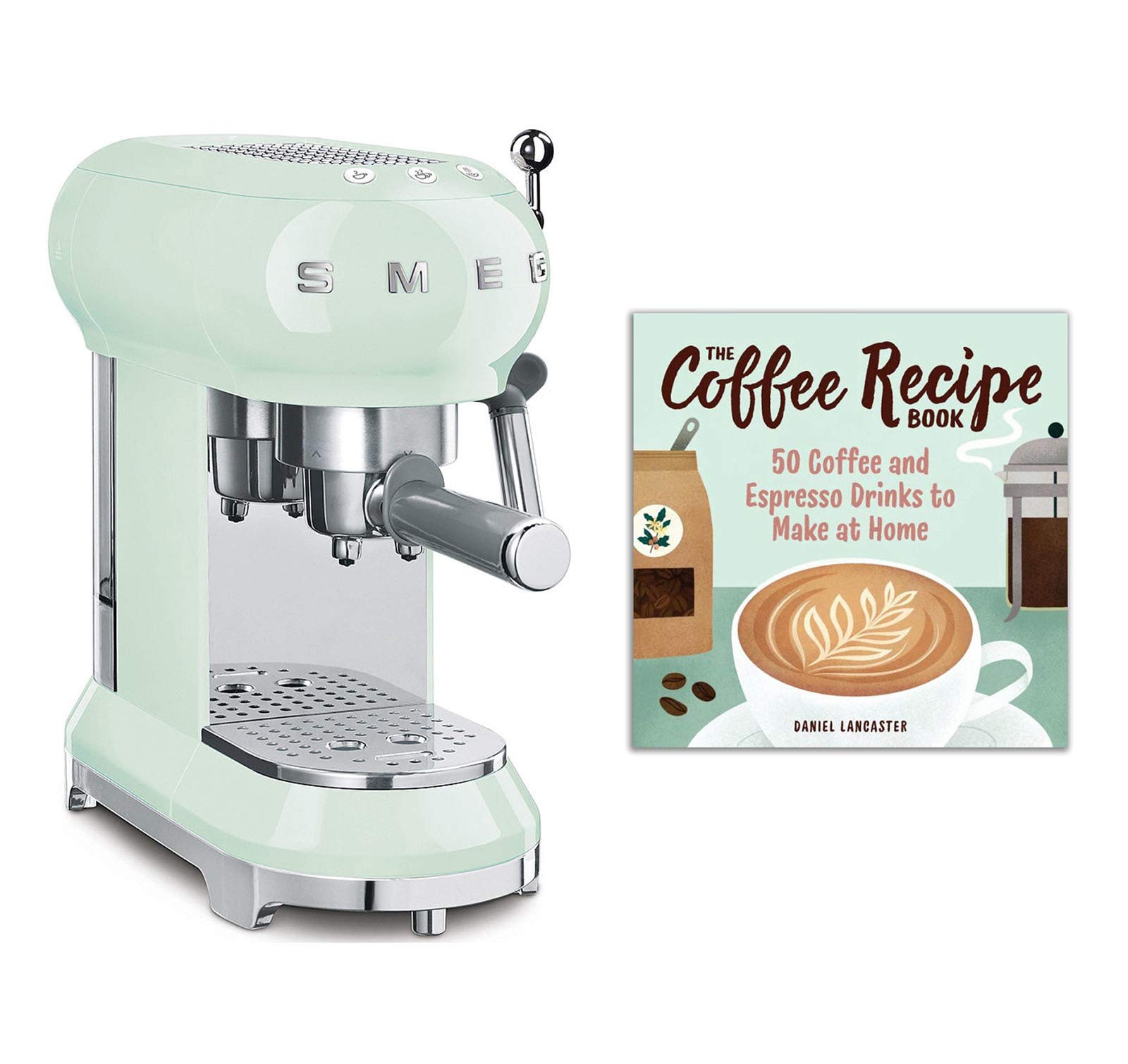 Smeg 50s Retro Style Espresso Machine Bundle with The Coffee Recipe Book (Pastel Green)
