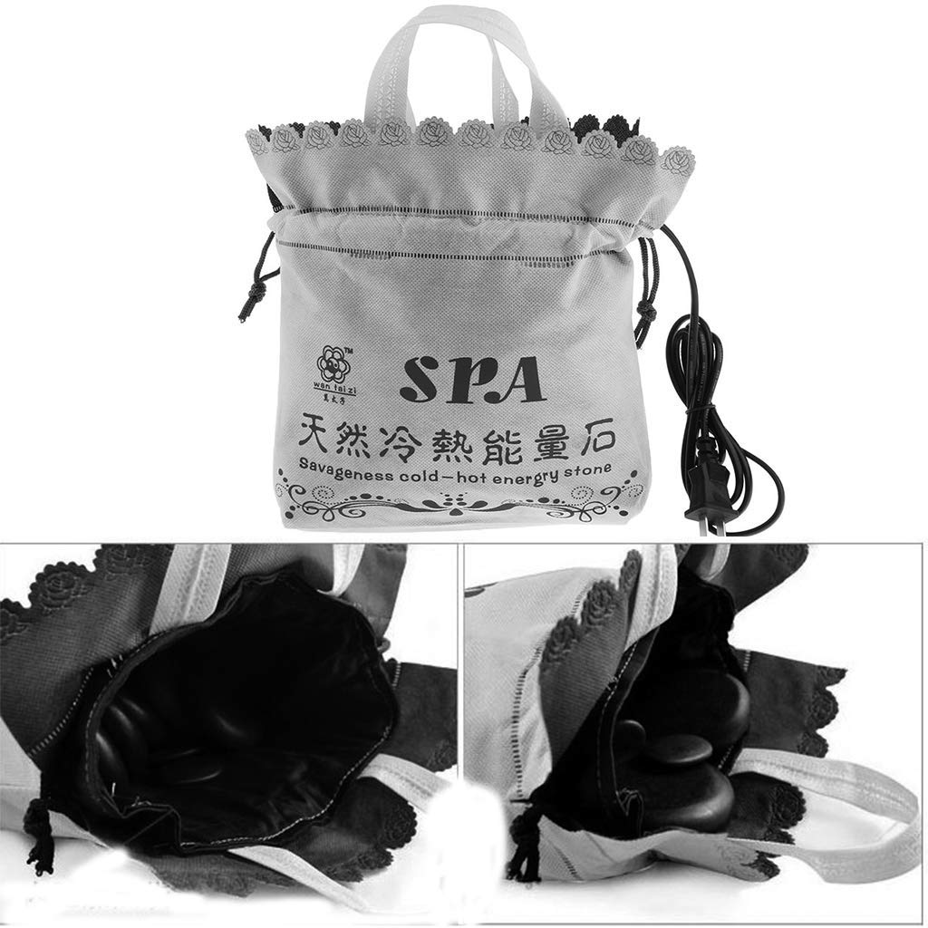 Prettyia Electric Hot Stone Heater, SPA Massage Hot Stone Warmer Heating Bag for Body Relax, Holds 16 Pcs Rock Stone
