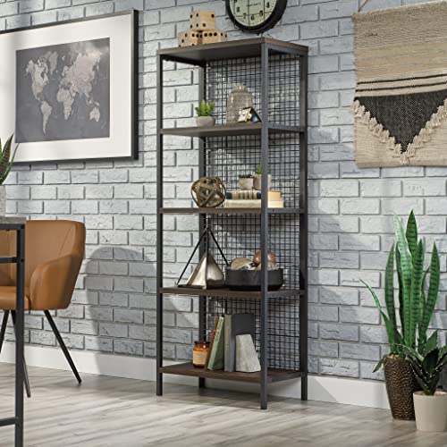 Sauder Market Commons Industrial 4-Shelf Metal & Wood Bookcase, Rich Walnut Finish