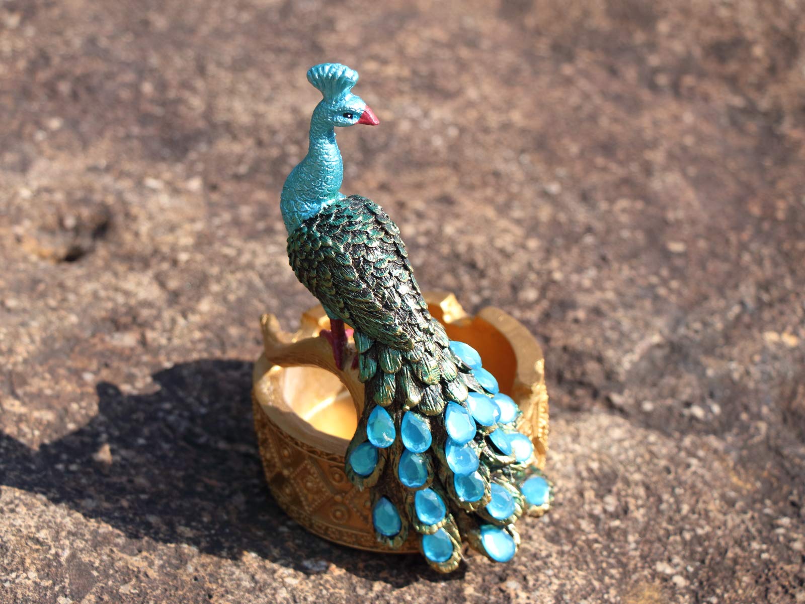 Resin Blue Peacock Decor Ashtray, Bird Figurine Statue, Home Table Garden Yard Decoration Ornament Gift