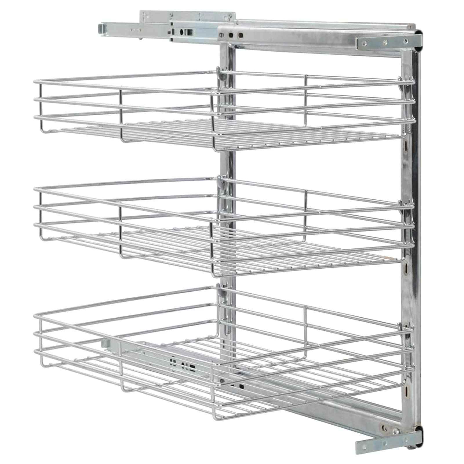 xiannv 3-Tier Pull-Out Kitchen Wire Basket Pull Out Spice Rack, Blind Corner Cabinet Pull Out, Pull Out Shelf Storage for Kitchen Base Cabinet Organization Silver 18.5"x13.8"x22"