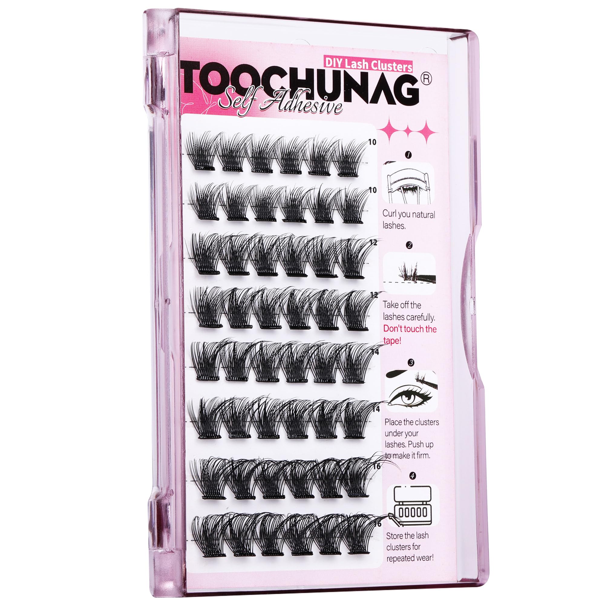 Self Adhesive Eyelashes Clusters Fluffy Individual Lashes with Lash Tweezers Reusable Self Adhesive Lash Clusters 10-16mm Easy to Apply Lash Extension Kit No Glue Eyelashes Needed by TOOCHUNAG
