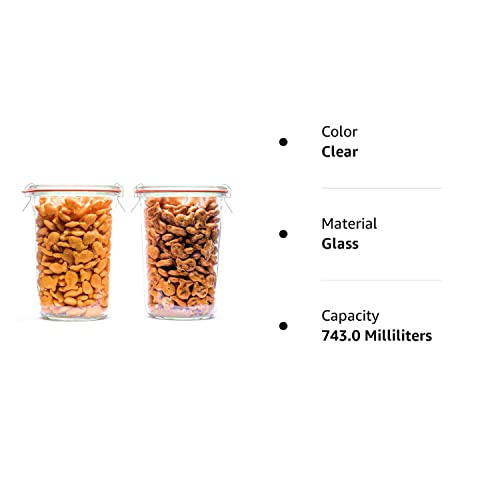 WECK 743 Mold Jar - Sourdough Starter with Wide Mouth - Suitable for Canning and Storage - 2 Sourdough Jars with Glass Lids, Gaskets and Clips