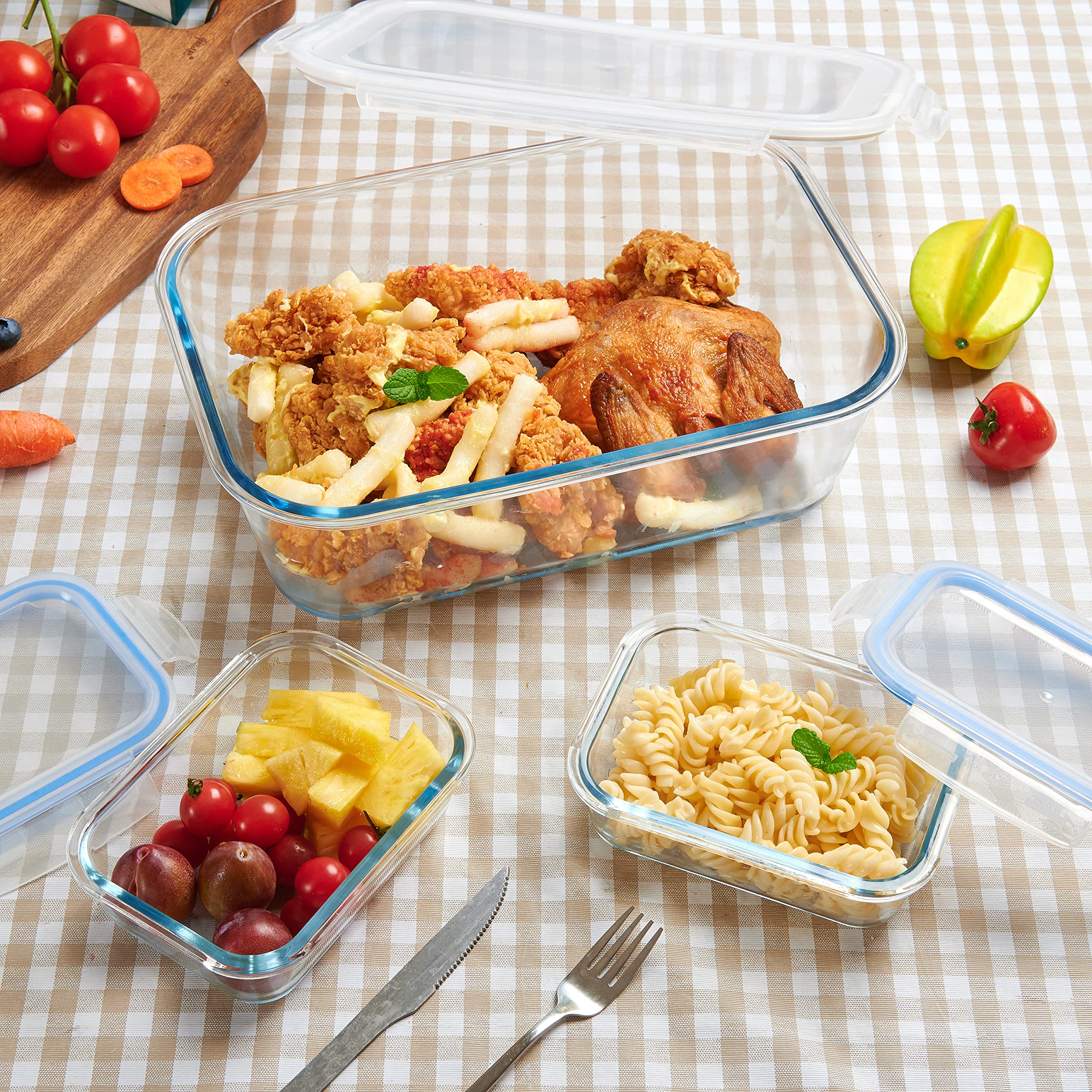 XXX-Large Glass Food Storage Container with Locking Lid 180OZ Family Size Party Size Extra Large Rectangle Glass Bowl Bakeware Baking dish with Airtight Lid Meal Prep Glass Container