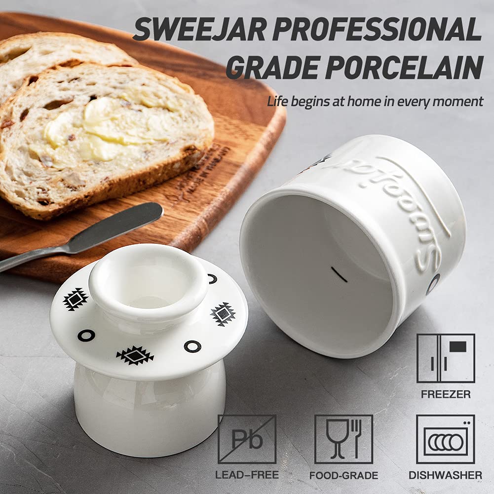 Sweejar Porcelain Butter Crock Keeper, French Butter Dish Keeps the Butter Fresh Soft & Spreadable, Serving Butter Easy for Bread Lovers Breakfast Kitchen Counter (Painting)