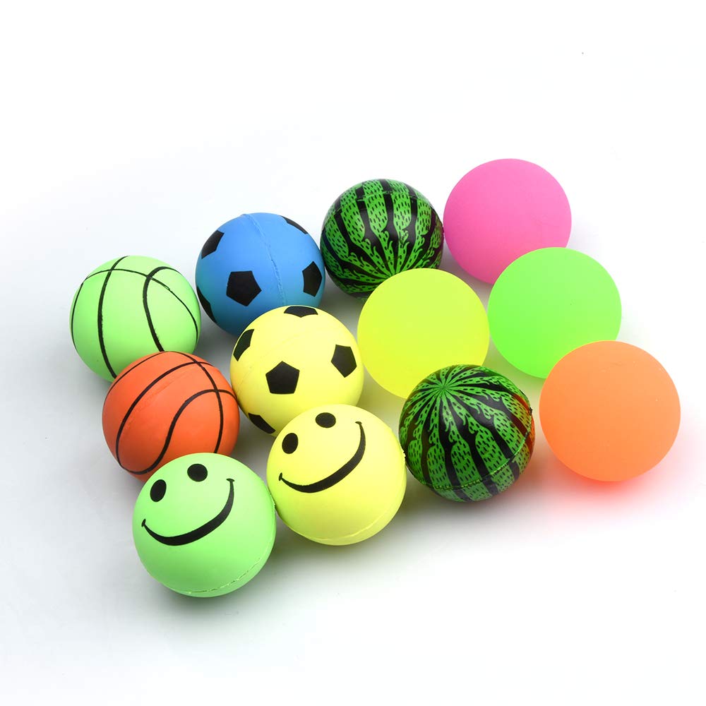 Onepine 12 Pieces Large Bouncy Balls for Kids 5 Styles Superball in Bulk Includes 4 Bright Luminous Bouncy Balls,1.65inch/42mm