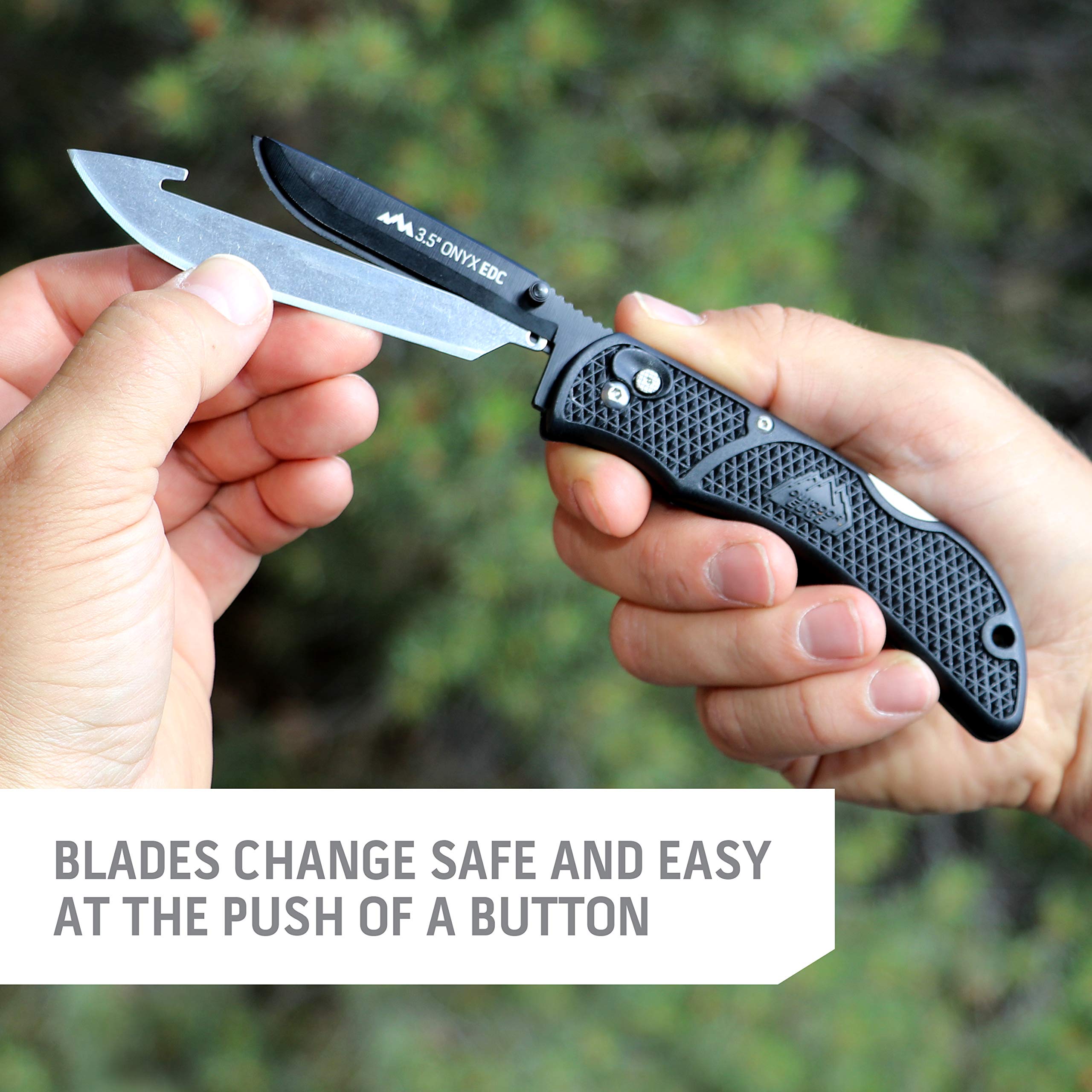 OUTDOOR EDGE 3.5" Onyx EDC - Replaceable Blade Folding Pocket Knife with Dual Thumb Opener and Pocket Clip with 3 Blades