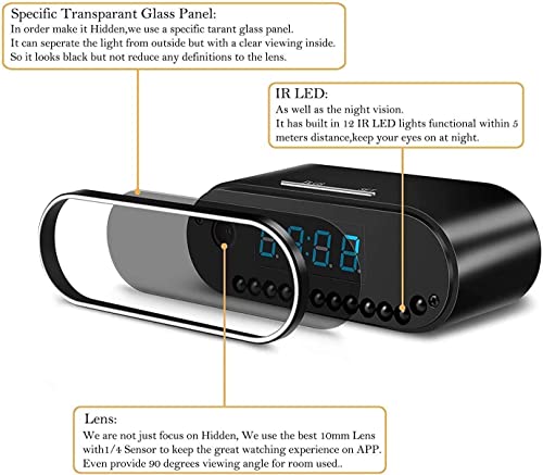 WOONZER Hidden Camera,Spy Camera HD 1080P WiFi Alarm Clock Camera with Night Vision/Motion Detection/Loop Recording Wireless Security Camera,Monitor Video Recorder Nanny Cam