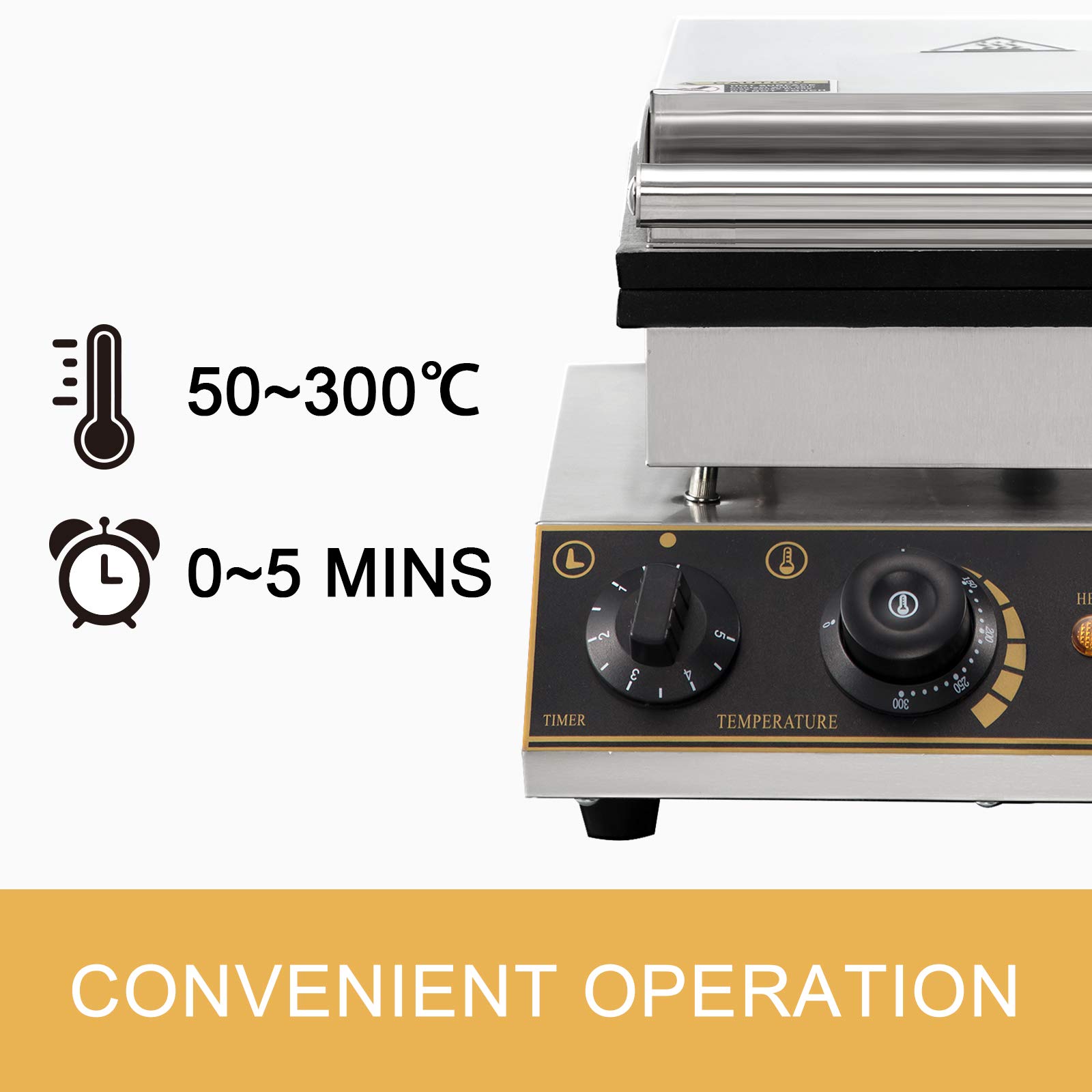 VBENLEM Commercial Round Waffle Maker 4pcs Nonstick Electric Waffle Maker Machine Stainless Steel 110V Temperature and Time Control Heart Belgian Waffle Maker Suitable for Restaurant Snack Bar Family