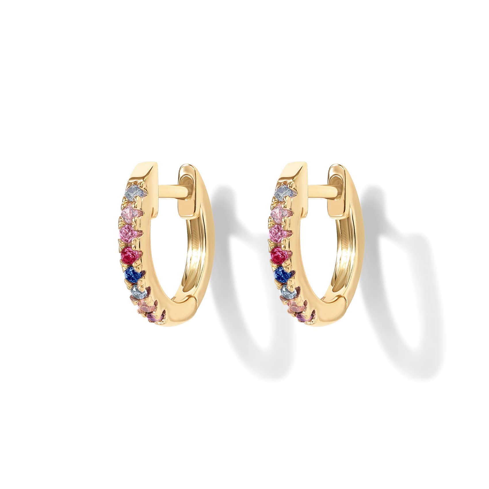 PAVOI 14K Gold Plated Sterling Silver Post Huggies | Cubic Zirconia Huggie Earrings for Women | Multi Colored Stones, Yellow Gold