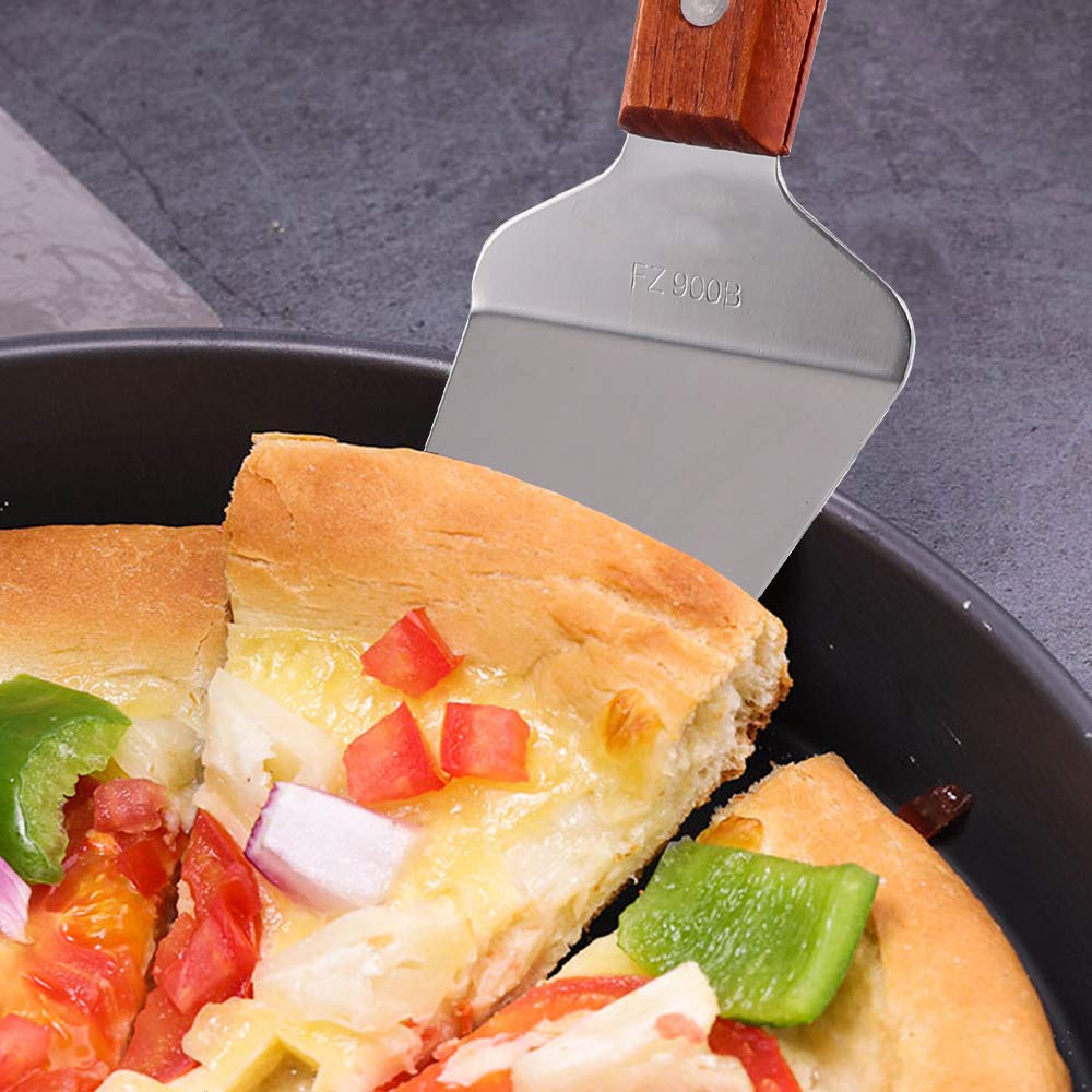 Wooden Handle Stainless Steel Pizza Shovel,10 inches DIY Baking Tools, Cake Cooking Shovel, Cheese Shovel,Pie Cake Holder Triangular Spade Server for Cakes Shovel Baking Flipper (10)