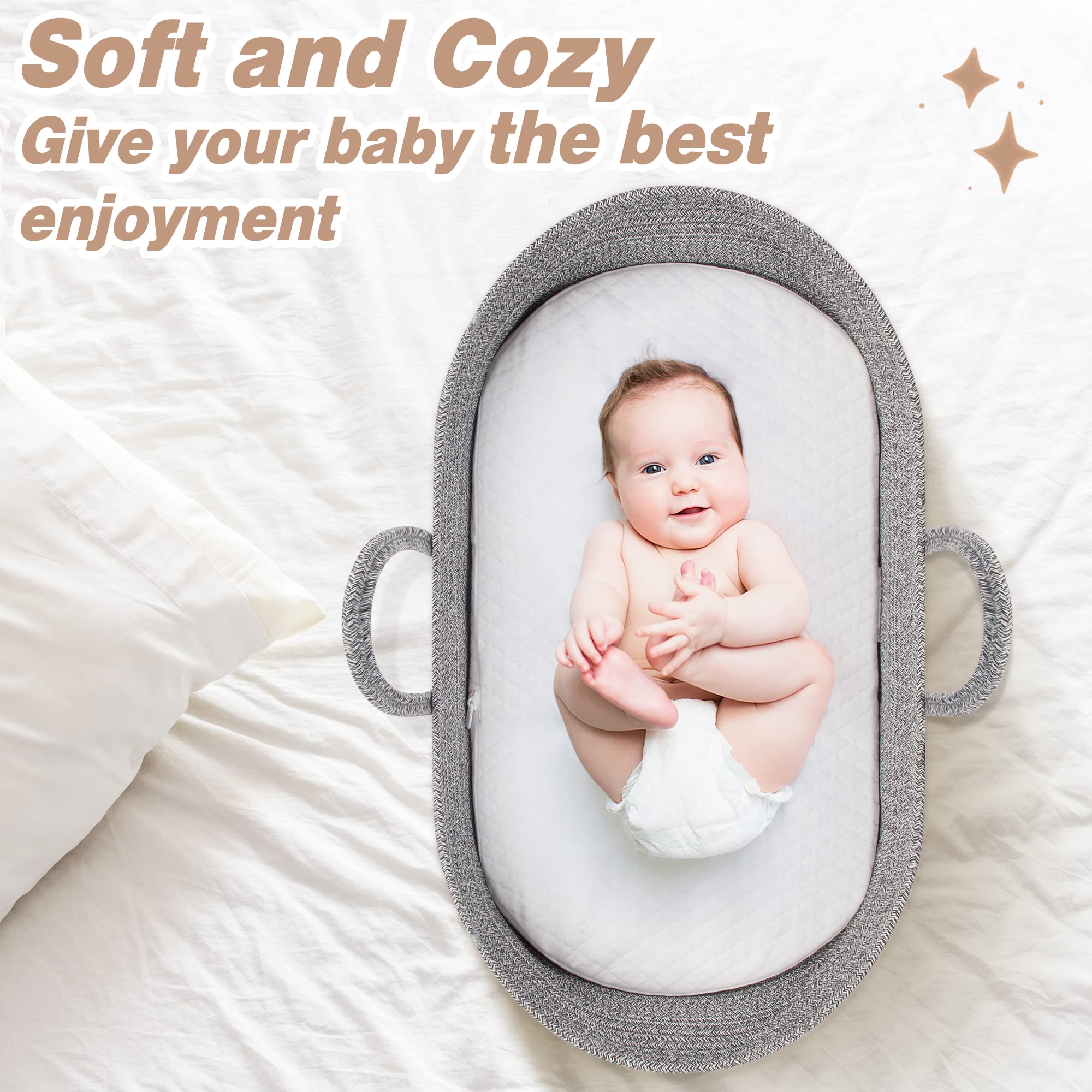 Pro Goleem Baby Diaper Changing Basket, Portable Easy to Clean Moses Basket for Newborn Babies with 1 Foam Pad 2 Waterproof Pad Covers and 1 Diaper Caddy Organizer