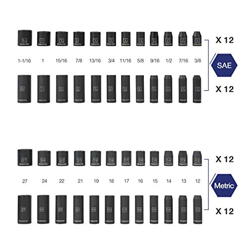 WORKPRO 1/2" Drive Impact Socket Set with Extension Bars, Premium Cr-V Steel, Complete 55-Piece, SAE and Metric Sockets with Enhanced Storage Case