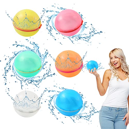 Reusable Water Balloons,Multicolor Water Balls,Quick Fill Self Sealing Water Bombs Balloons,Yard Games,Water Fight Waterfall Ball Toys (6 PCS)