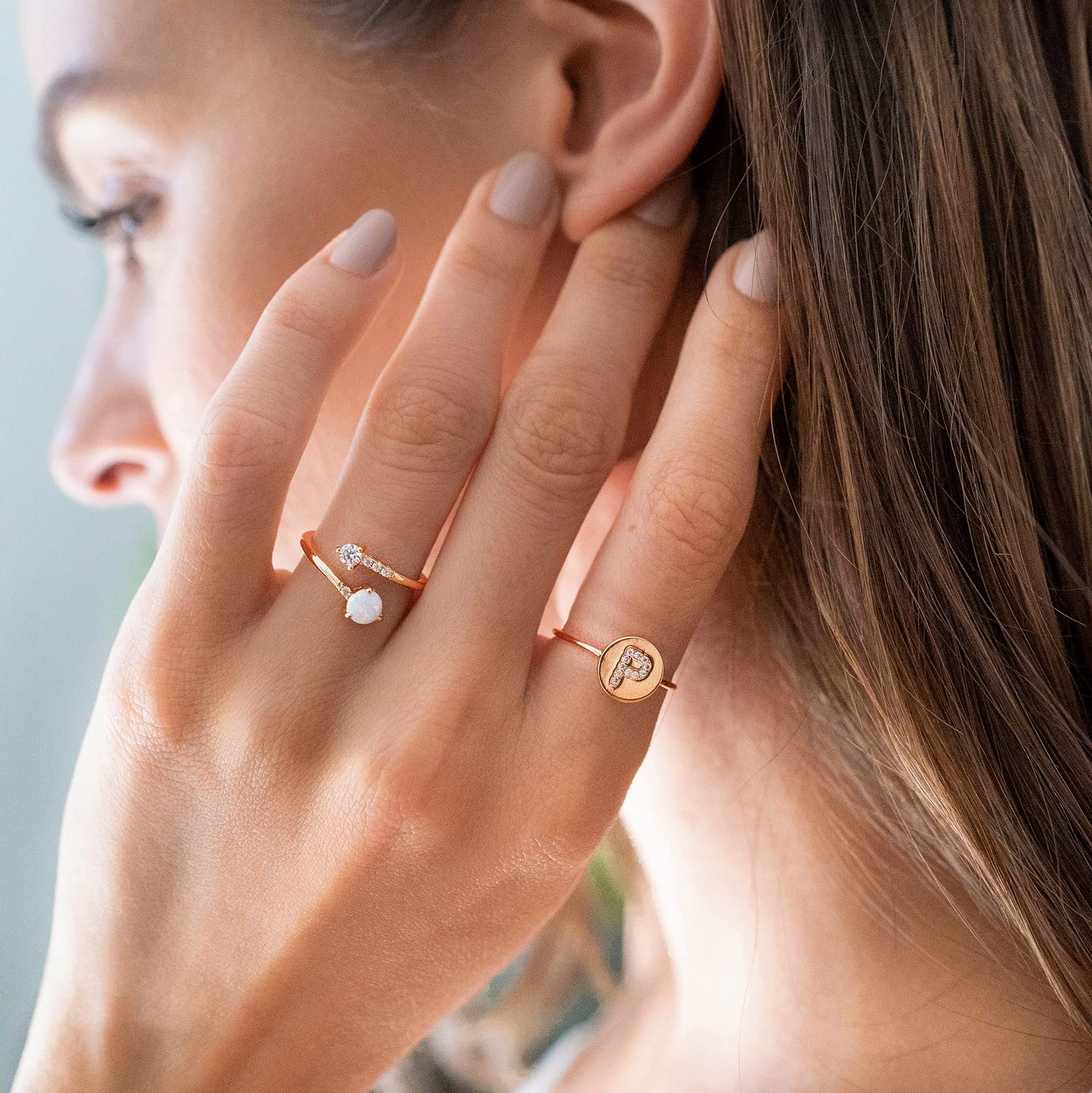 PAVOI 14K Yellow Gold Plated Disc Initial Adjustable Ring | CZ Initial Ring | Initial Rings For Women | "M" Initial Ring