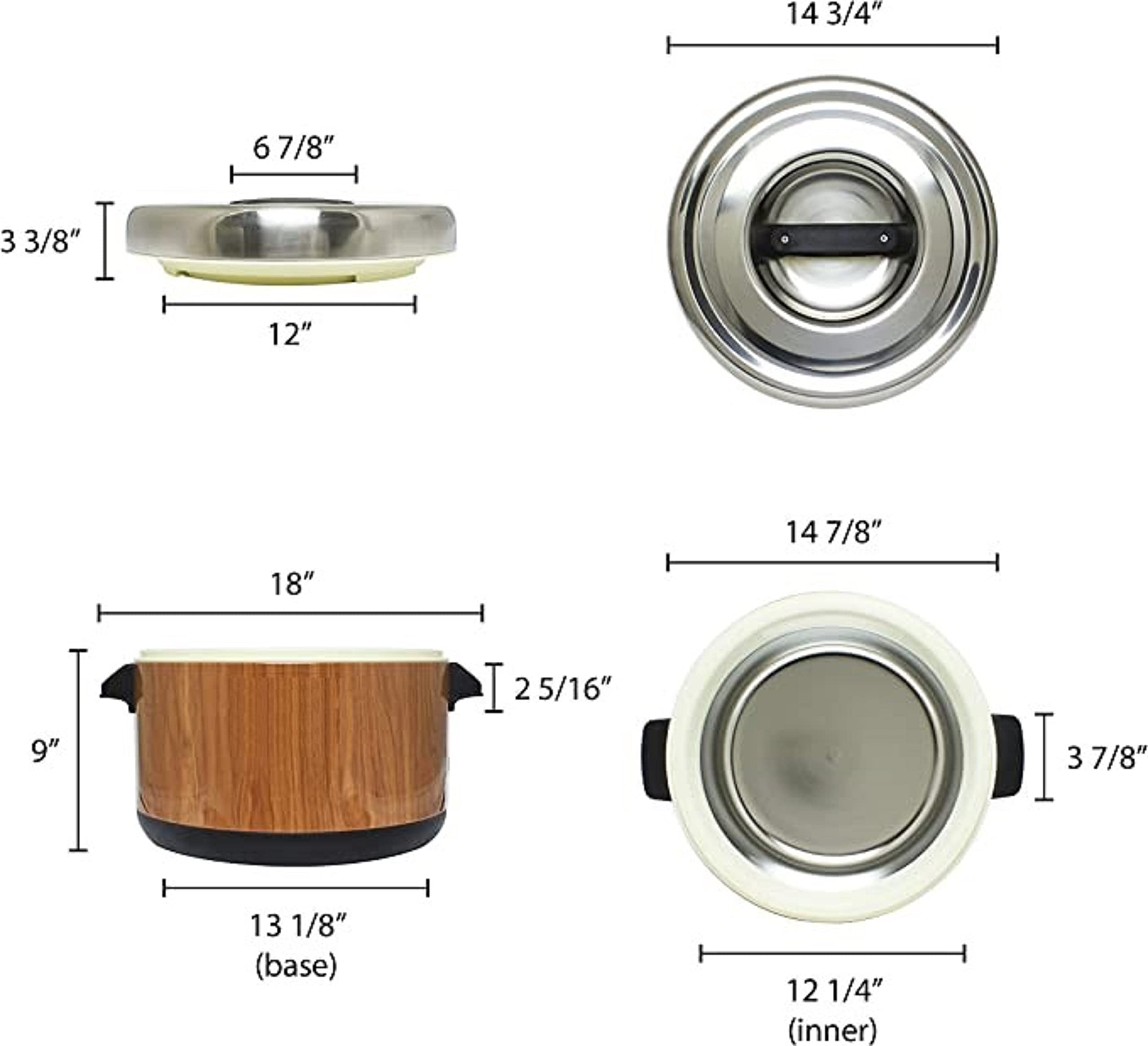 TrueCraftware- 40 Cups Insulated Sushi Rice Pot, Wood Grain Exterior, Stainless Steel Interior & Lid with Plastic Handle, Sushi Rice Mixing Tub