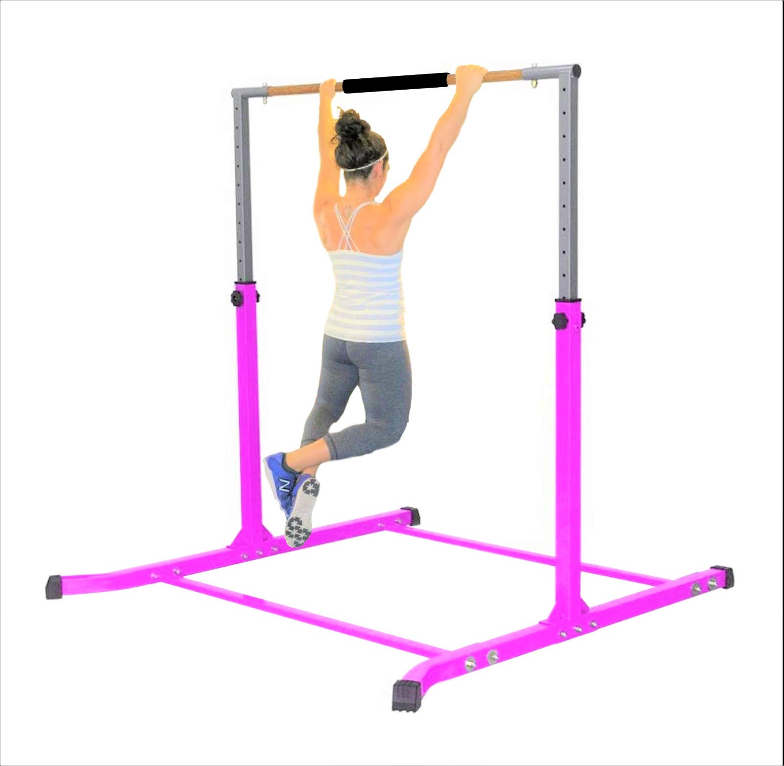 Pro-Gymnastics Expandable Gymnastics Kip Bar Horizontal Bar Junior Gymnastic Training High Bar Asymmetric Bar 13 Level Height Adjustable 3 to 5 FT Cushioned Bar & Curved Legs (Pink)