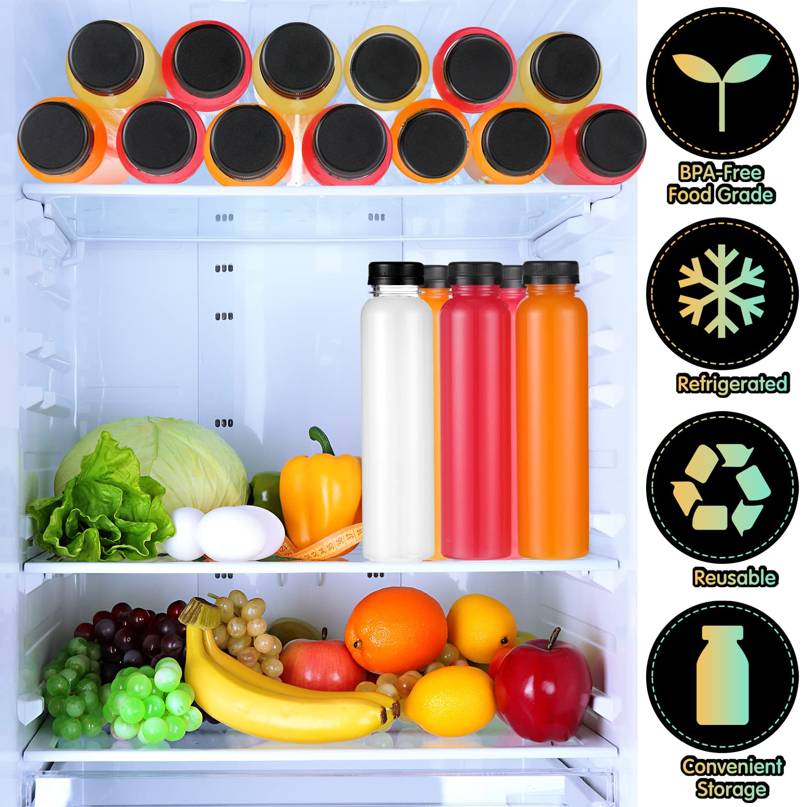 Patelai 48 Pcs Plastic Juice Bottles with Caps Bulk 12oz Juice Containers for Fridge Empty Reusable Smoothie Bottle Juicing Bottles with Lids Clear Drink Containers for Drinking and Other Beverages
