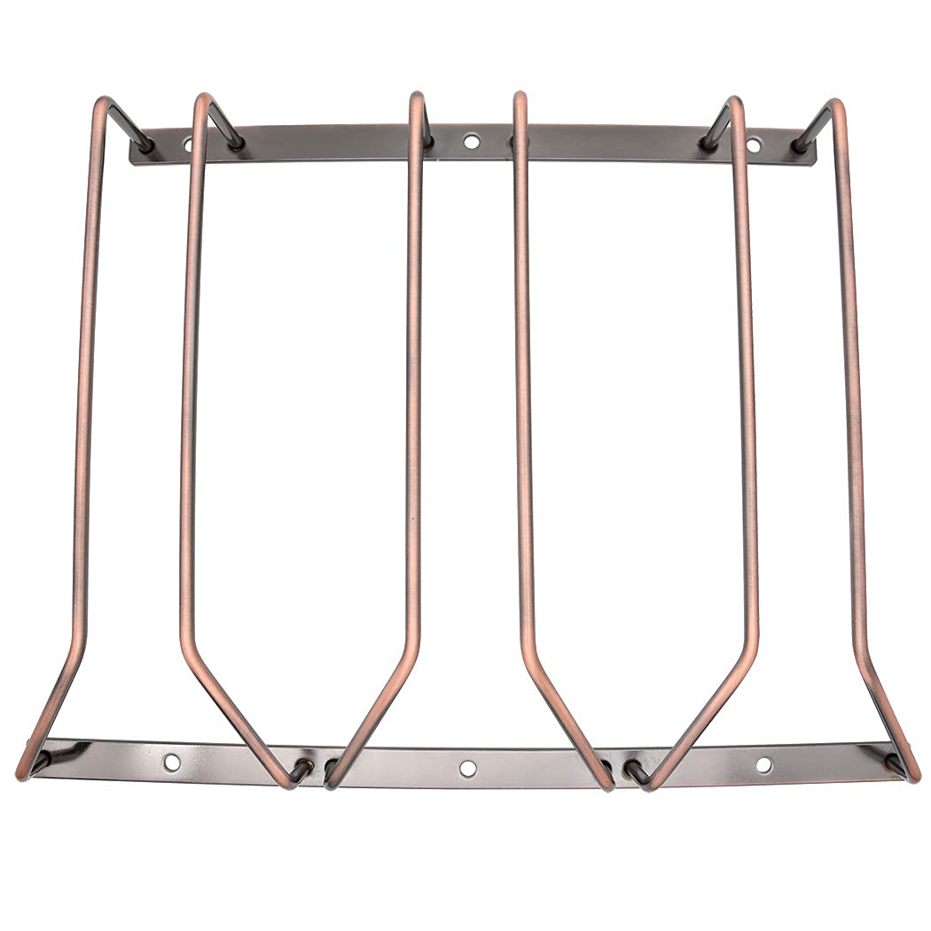 zoohot Wine Glass Rack - Under Cabinet Stemware Wine Glass Holder Glasses Storage Hanger Metal Organizer for Bar Kitchen Red Copper (3 Rows, 1 Pack)