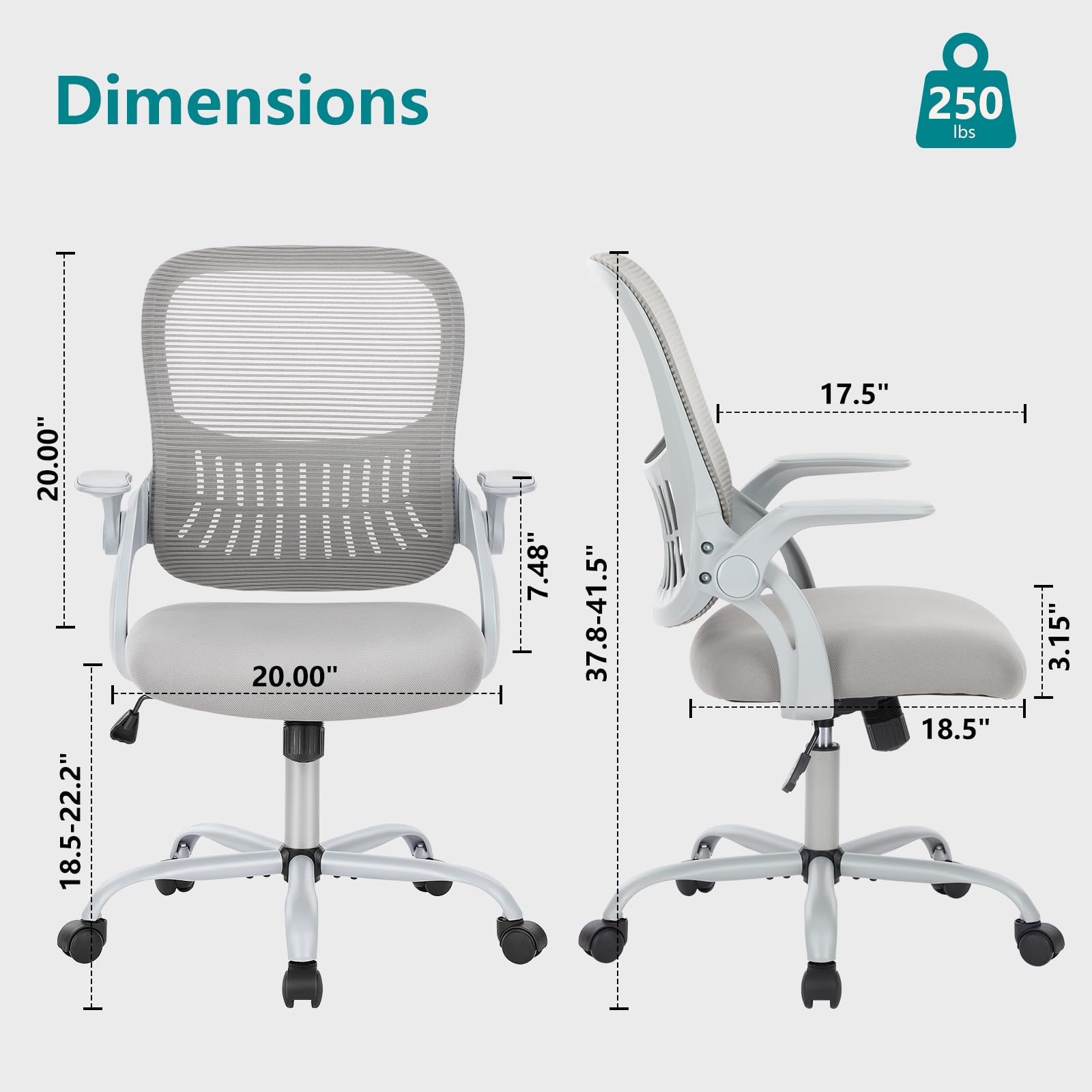 Office Chair, Ergonomic Desk Chair, Mid Back Mesh Computer Chair, Height Adjustable Rolling Swivel Task Chair with Flip-up Armrests and Lumbar Support