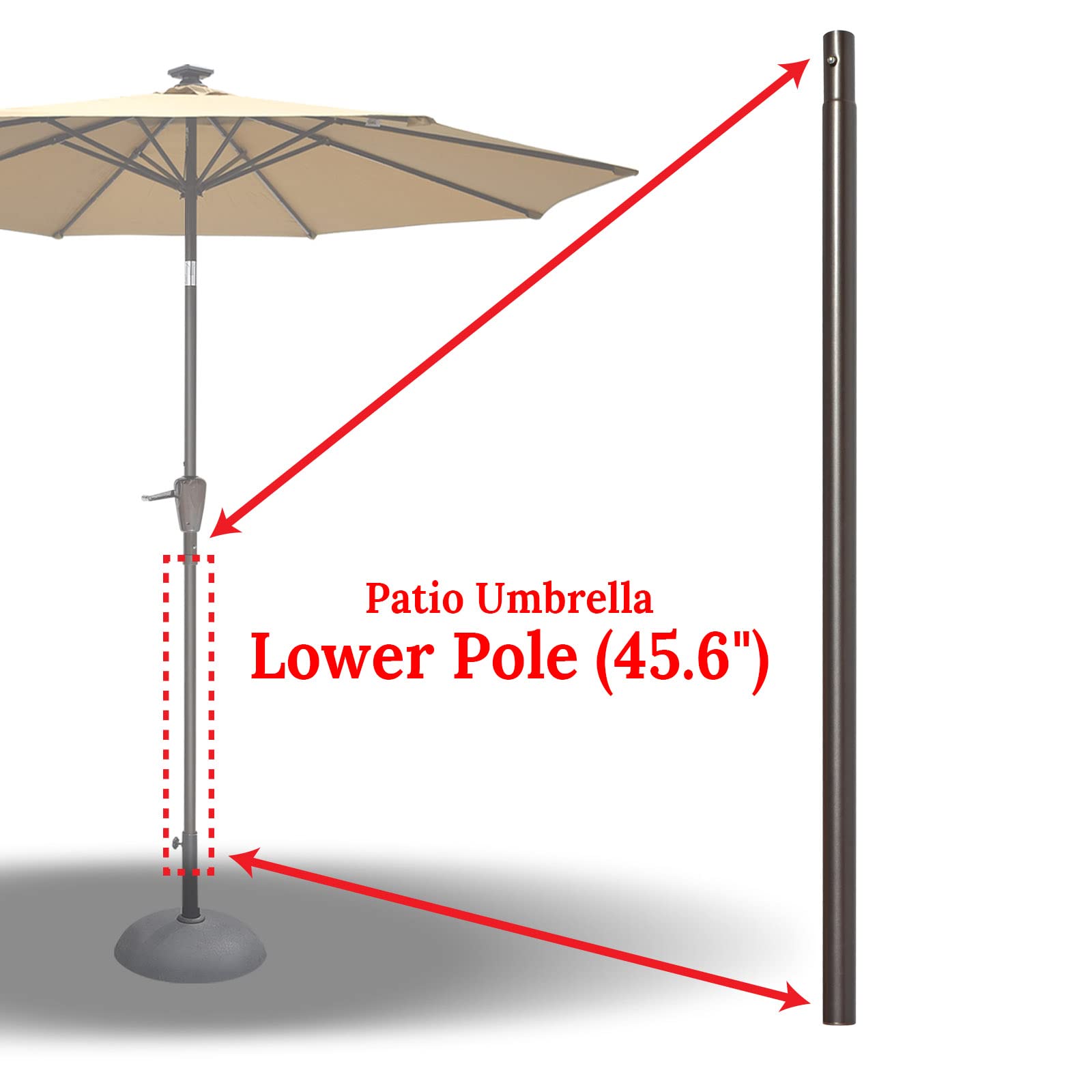 YardGrow Replacement Umbrella Lower Pole for Patio Umbrella, with Bullet Buckle (45.6''L, with bullet buckle) (Brown-45.6''L, with bullet buckle)