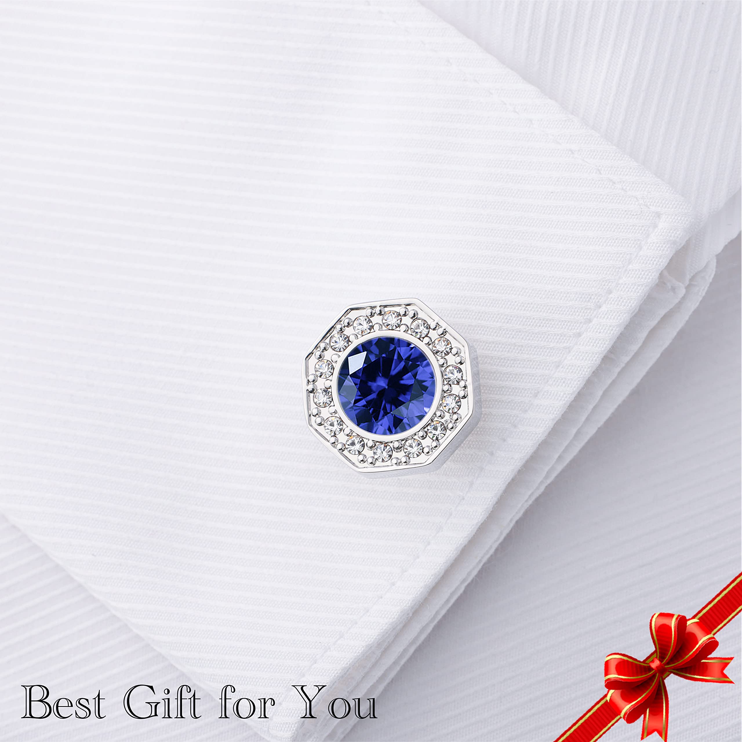 Sogee Navy Blue Crystal Cufflinks for Men Elegant Mens Cuff Links for Wedding Party Unique Gift