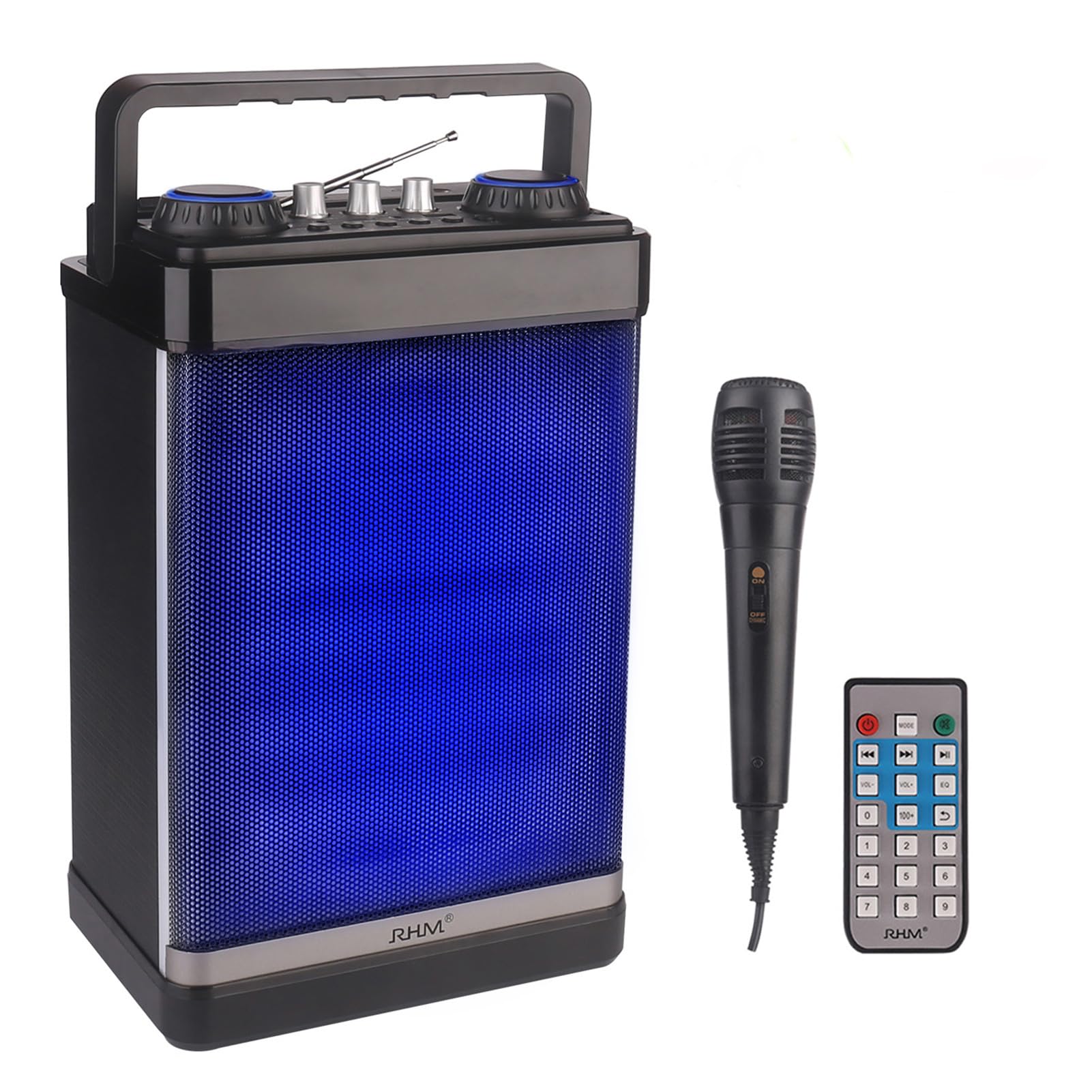 RHM K112 Karaoke Machine with 6 Color Change, Portable Bluetooth Speaker with Microphone, LED Lights & Rechargeable Battery, Support Bluetooth/AUX/USB/SD/FM Radio for Home, Party, Picnic