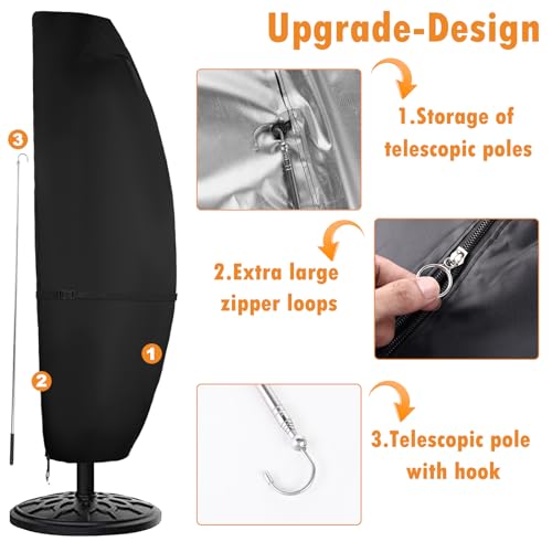 Patio Umbrella Cover,420D Outdoor Cantilevered Offset Umbrella Cover with Sturdy Waterproof Zipper and Top Vent,Outdoor Umbrella Covers (fits 9FT to 12FT)