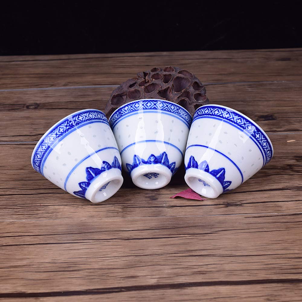 Woonsoon Chinese Handmade Kungfu Tea Cup 70 ml, Set of 8 Bone China Blue and White Tea Cups,Ceramic Tea Mugs Without Handles,Best Gift