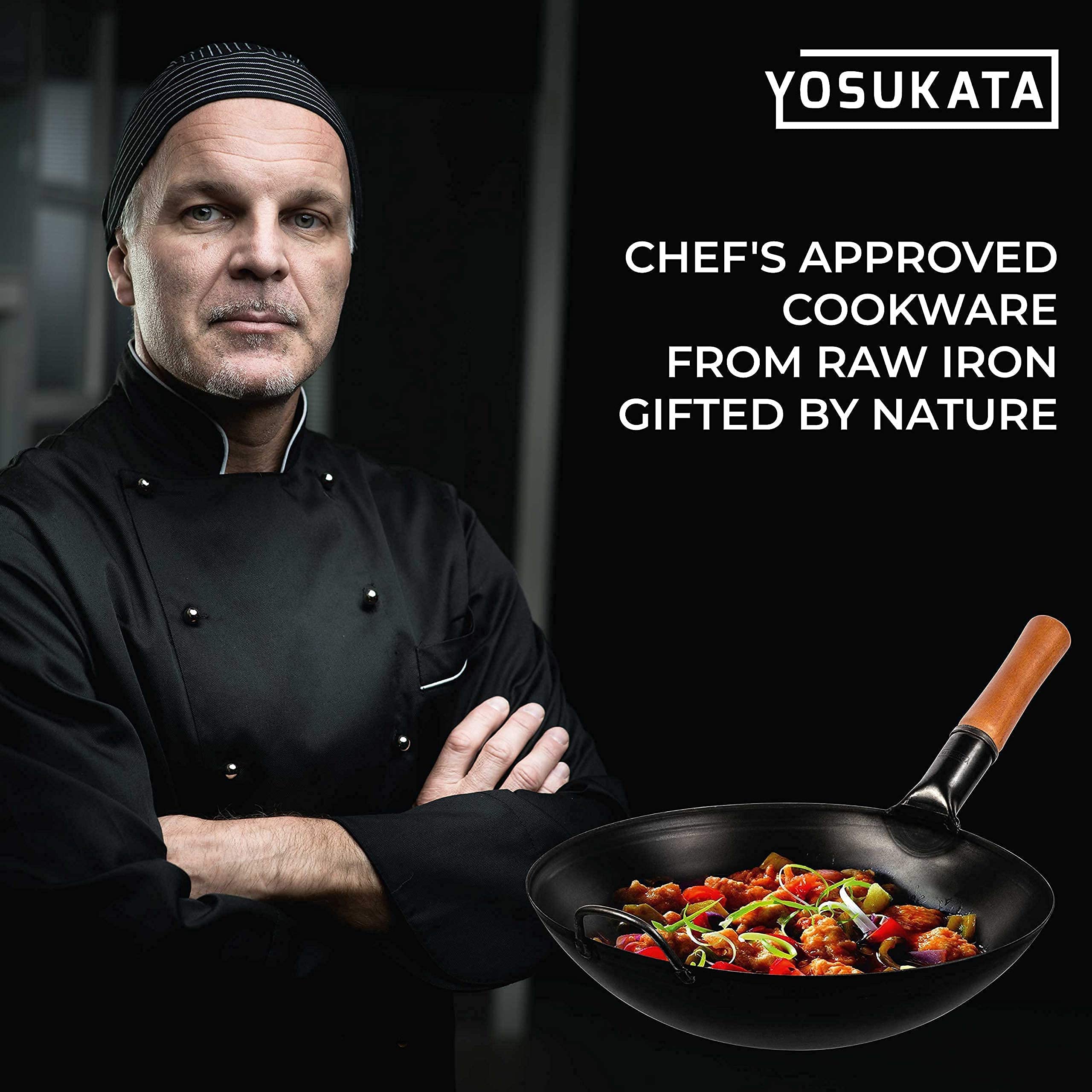 YOSUKATA Carbon Steel Wok Pan 14 17ββ Wok Spatula and Ladle - Set of 2 Heat-Resistant Wok Tools