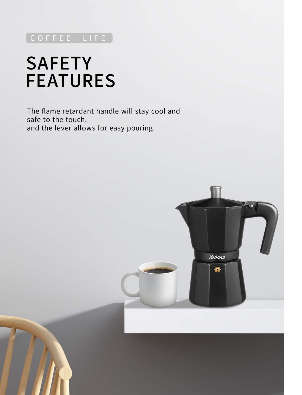 Yabano Stovetop Espresso Maker, 6 Cups Moka Coffee Pot Italian Espresso for Gas or Electric Ceramic Stovetop, Italian Coffee maker for Cappuccino or Latte