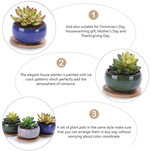 Yardwe 3 Sets Balcony Table and Pot Desk Container Cup Garden Hole Flower Style Containers Green Modern Round Gardening Bonsai Trays Greenhouse Tray Nursery Vintage Ceramic