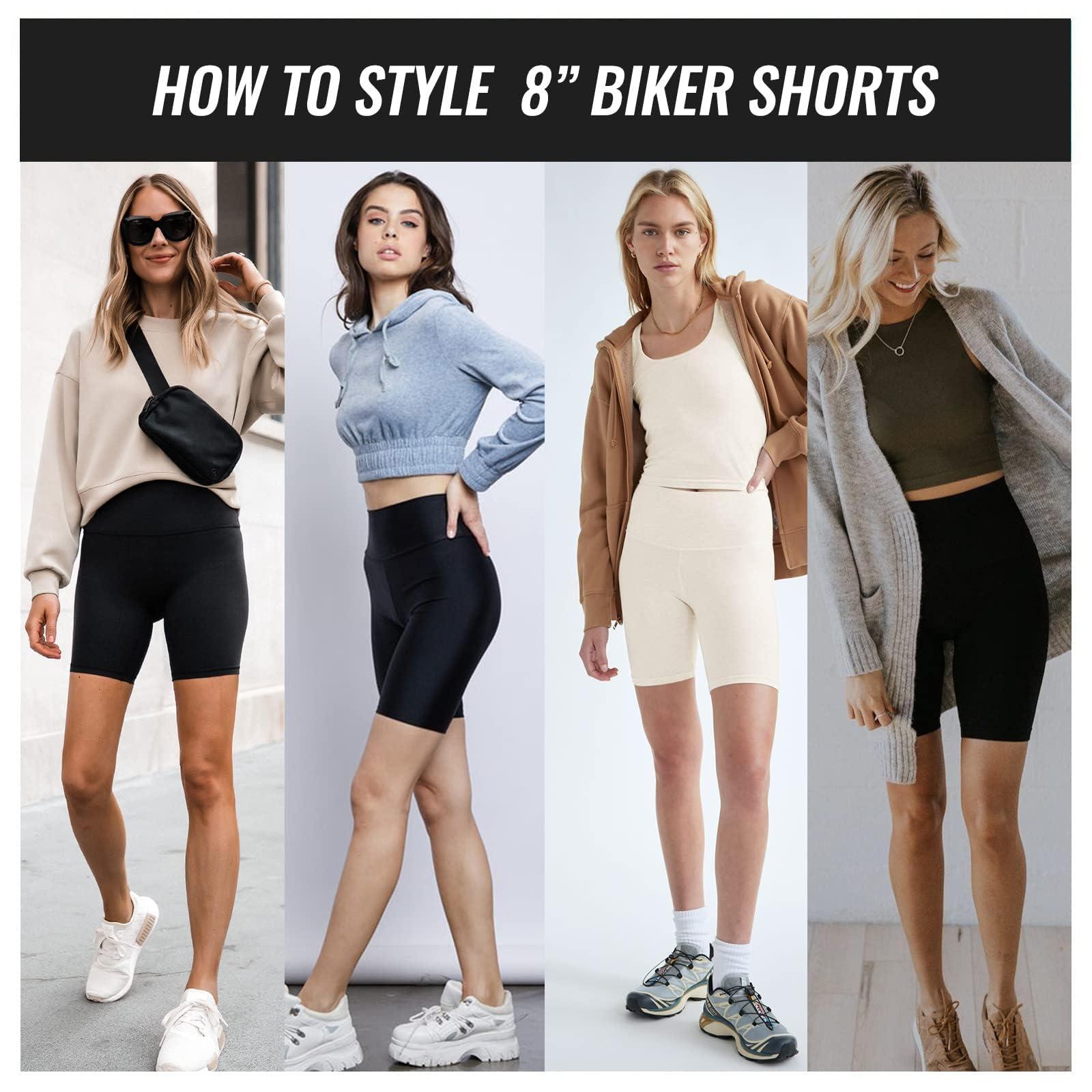 ZOOSIXX 7 Pack High Waisted Biker Shorts for Women, 8β Soft Yoga Workout Black Athletic Shorts