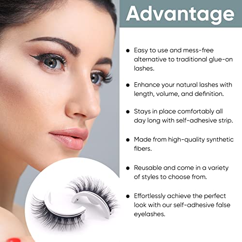 Self Adhesive Eyelashes 3 Pairs, Reusable Self Adhesive False Eyelashes, Eyelashes Natural Look and Long Style For Makeup Easy to Put on, Newly Updated Styles