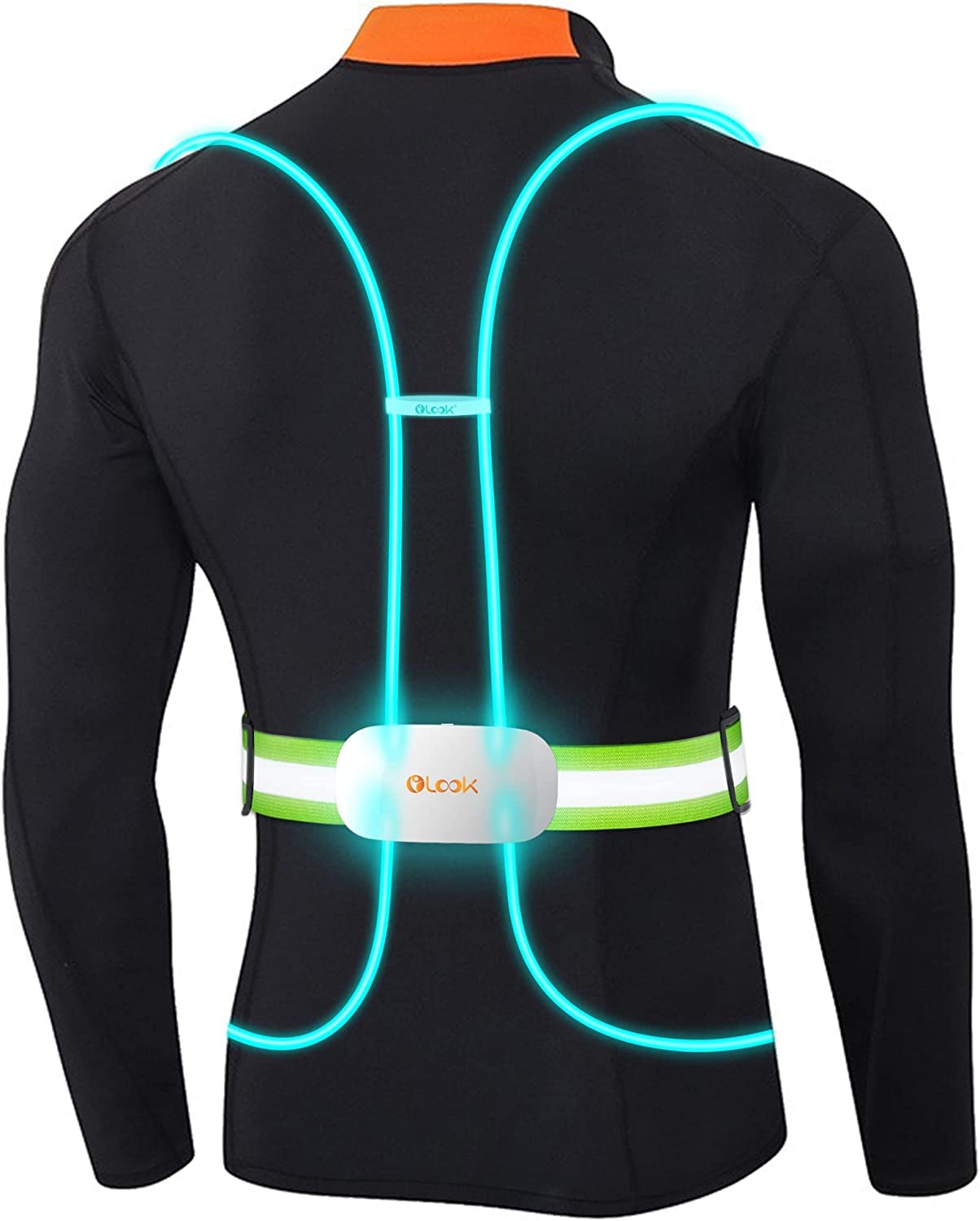 Olook High Visibility LED Light Up Vest with Running Light, 360° Reflective Safety Gear for Night Running, Cycling, Joggers, Rechargeable and Waterproof, L-Green(Patent Pending)