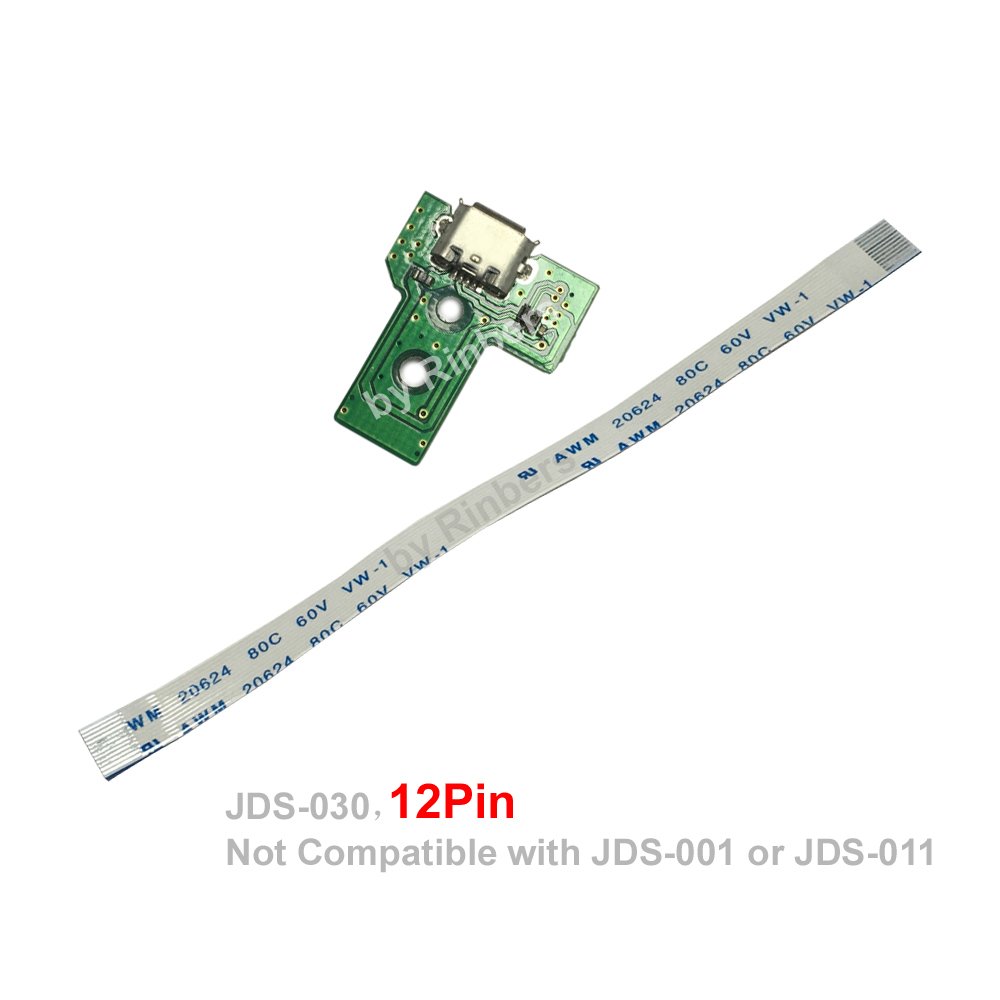 Rinbers® USB Charging Port Charger Socket Circuit Board JDS-050 FJDS-055 for Sony PlayStation PS4 5th Gen Controller with 12 Pin Cable