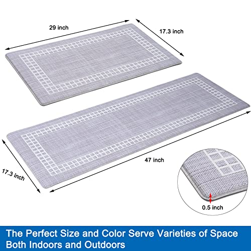WEZVIX Anti Fatigue Kitchen Rugs Set [2 PCS], Cushioned Waterproof Floor Mats, Kitchen Rugs and Mats Non-Skid, Ergonomic Comfort foam Kitchen Mat for Floor Home, Office, Sink, Laundry - Grey and White