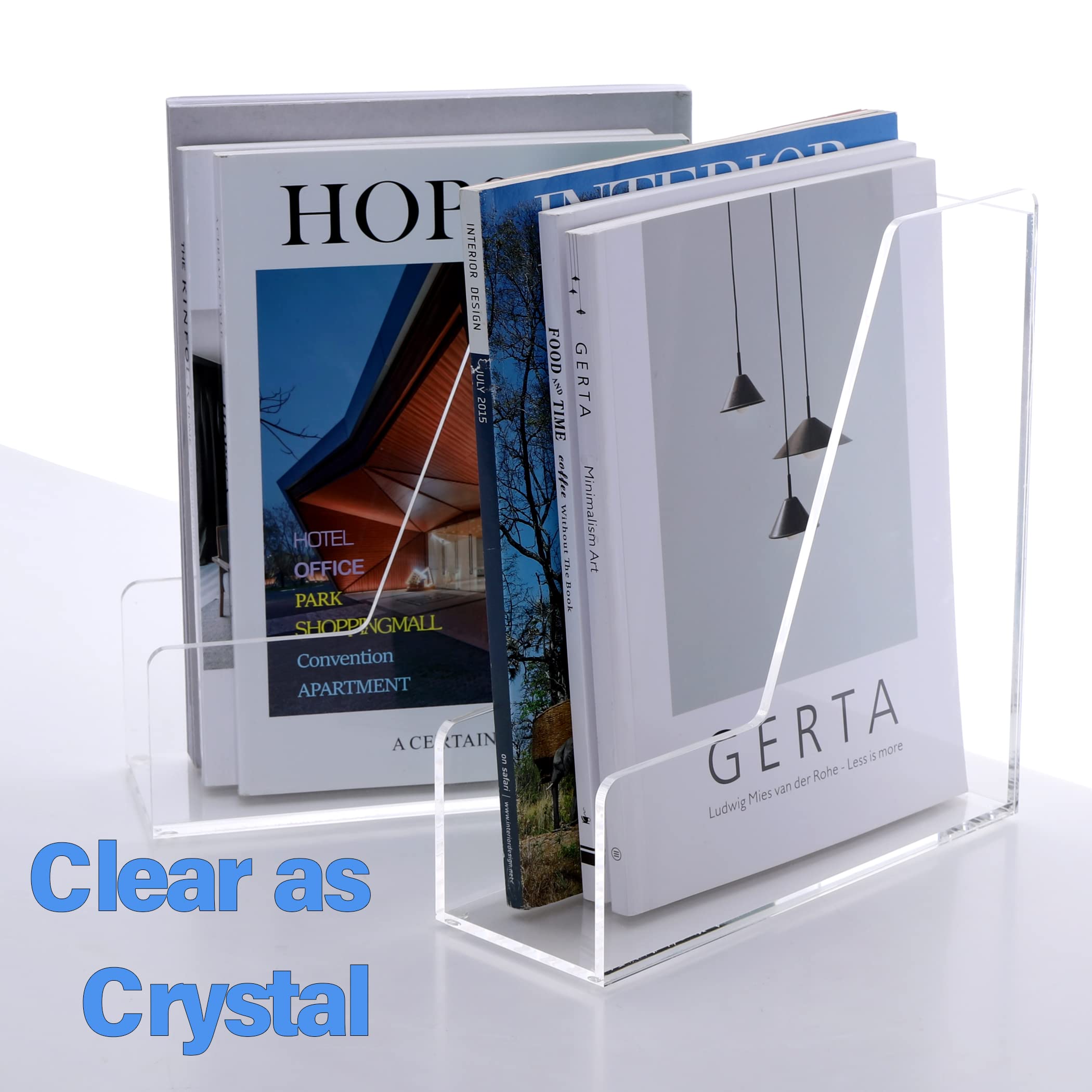 SANRUI Clear Magazine File Holder Vertical File Folder Holder, Acrylic Desk Organizer for File Storage, Book Bin and Office Desk Accessories ,2-Pack Bookshelf for Desk Home Office