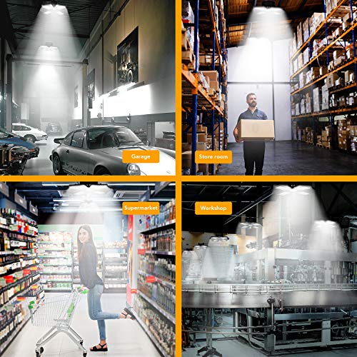 RUN STAR LED Garage Lights 75W,6000 lumens LED Garage Ceiling Light, CRI 80, 6000K Daylight with 4 Adjustable Panels, E26/E27, Shop Light for Garage, Barn, Workshop,Warehouse (Black(1 Pack))