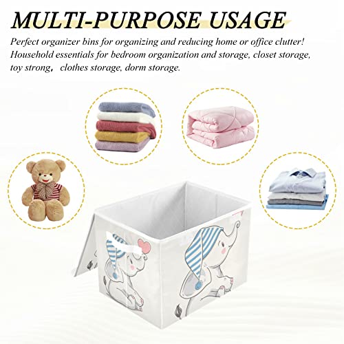 RunningBear Baby Elephant Large Storage Bins with Lid Collapsible Storage Bin Closet Organizers Cloth Baskets Containers for Clothes Towels Magazine