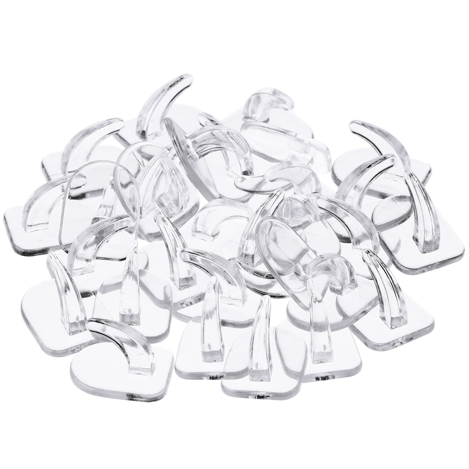 Queekay 30 Pieces Clear Adhesive Wall Hooks for Hanging, Transparent Reusable Seamless Hooks Small Acrylic Sticky Hangers with Non Marking Sticker for Kitchen Bathroom Bedroom Office